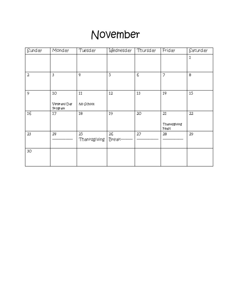November School Calendar Events | PDF