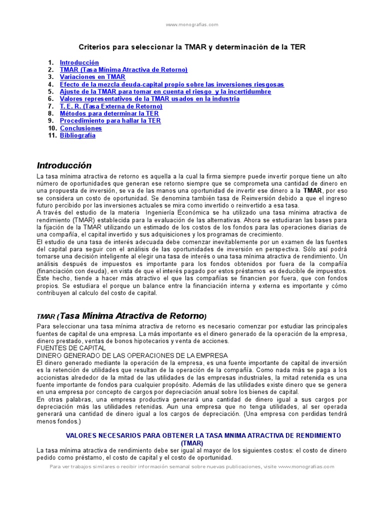 Criterios Seleccionar Tmar y Determinacion Ter | PDF | Compartir ...