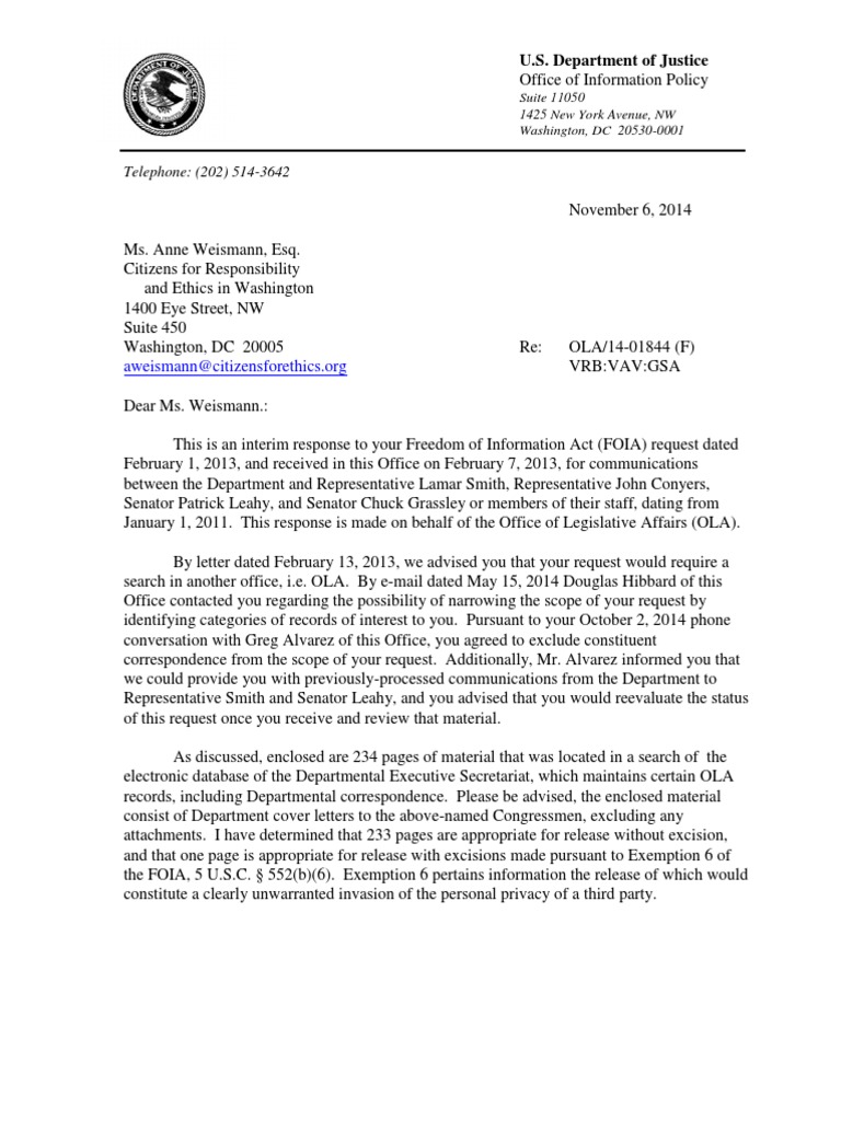 Responsive Documents: CREW: DOJ: OIP 11-6-14 | PDF | Interrogation ...