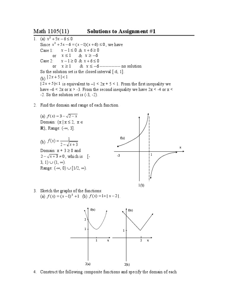 Math 1105 (11) : Solutions To Assignment #1 | PDF | Function (Mathematics) | Mechanics