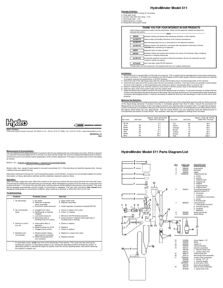 Hydrominder Model 511 | PDF | Valve | Liquids