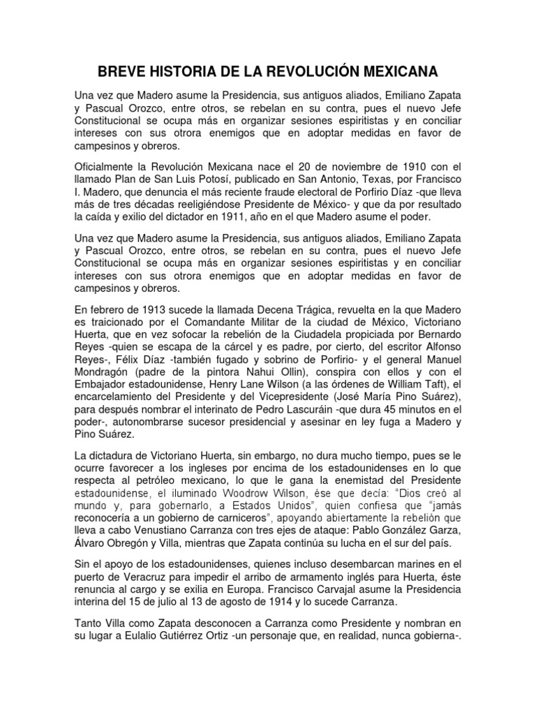 Breve Historia de La Revolución Mexicana | PDF | revolución mejicana | Guerras de los Estados Unidos