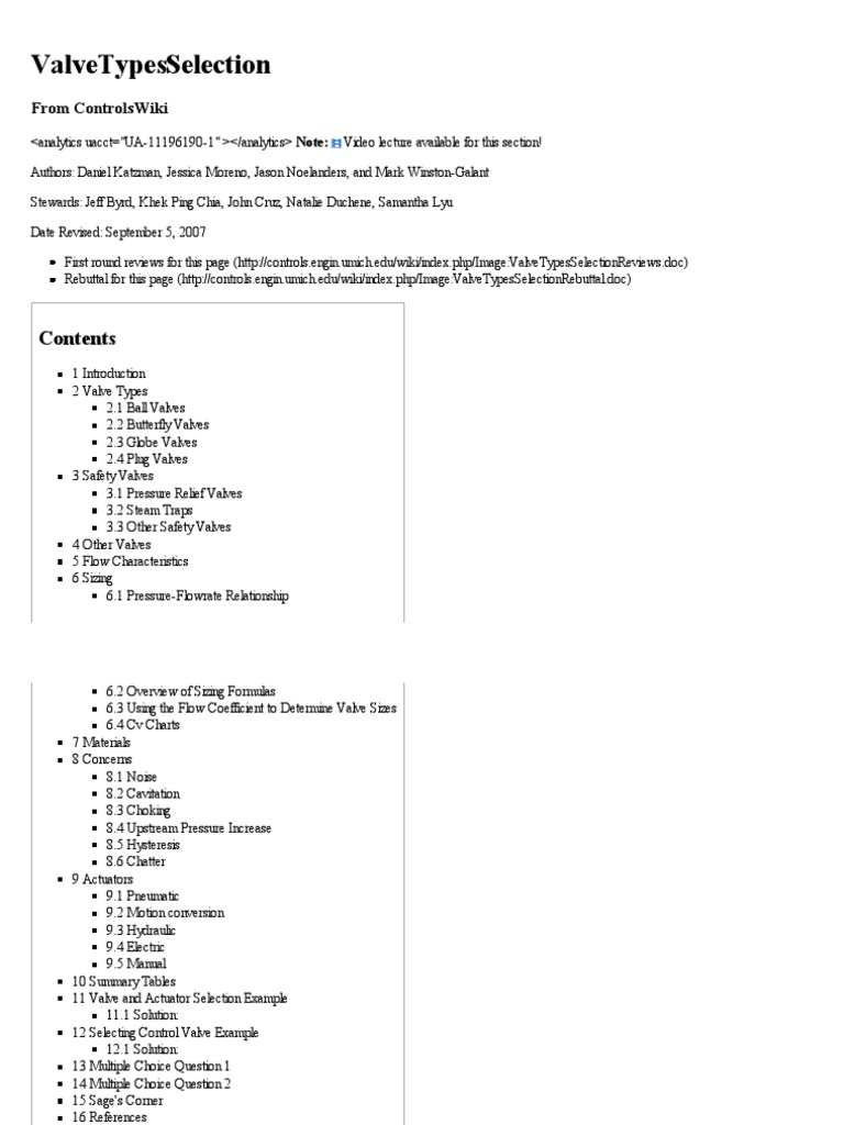 ValveTypesSelection - ControlsWiki | PDF | Valve | Actuator