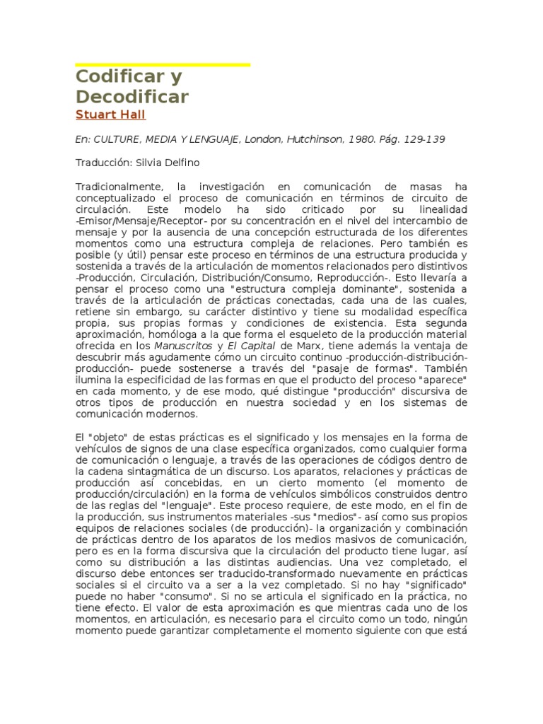 Codificar y Decodificar-Stuart Hall | PDF
