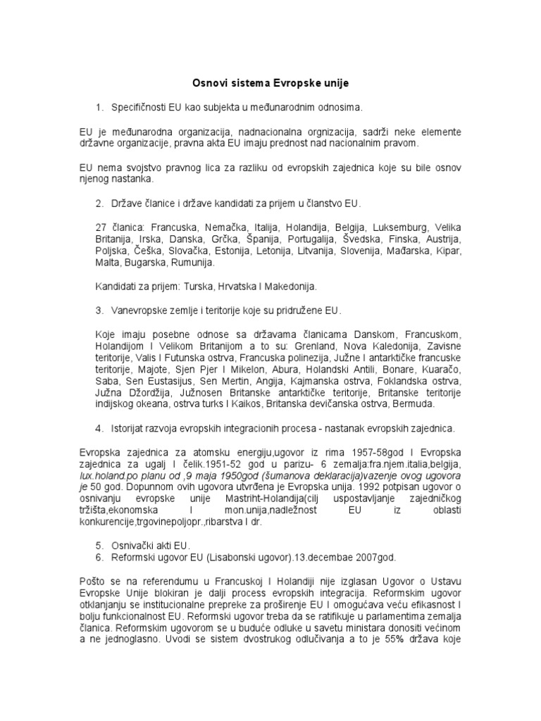 Osnovi Sistema Evropske Unije - Drzavni Strucni Ispit | PDF