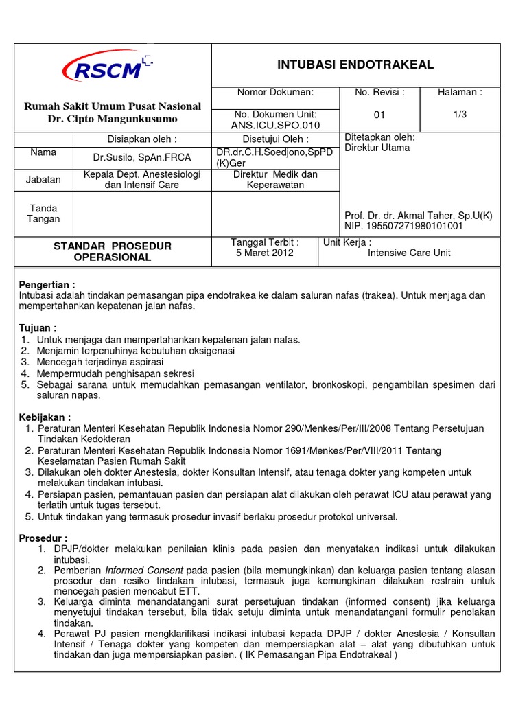 SPO Intubasi Endotrakeal | PDF