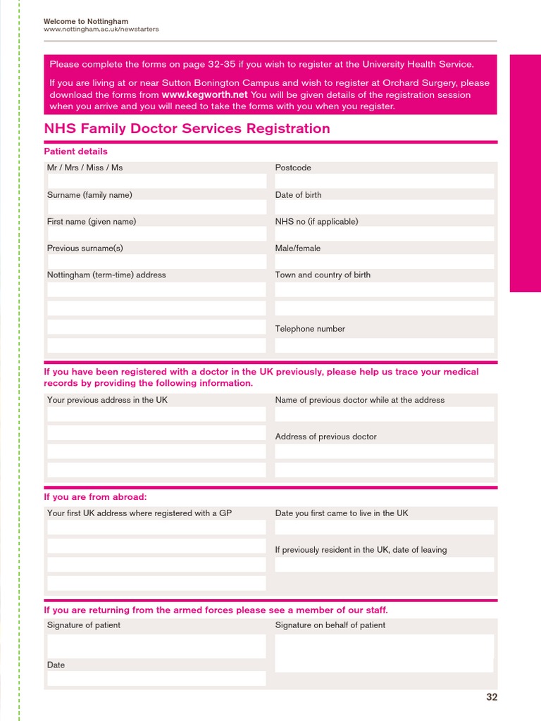 NHS Registration Form for New Patients | PDF | Organ Donation | Medicine