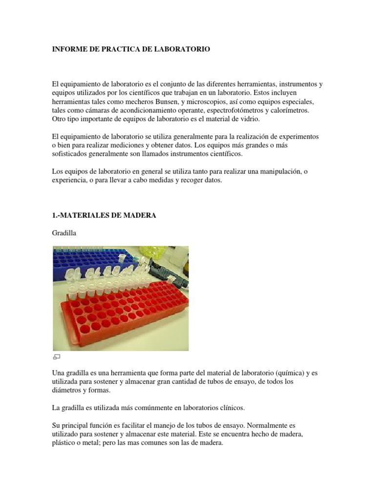 Informe de Practica de Laboratorio | PDF | Laboratorios | Equipo de laboratorio
