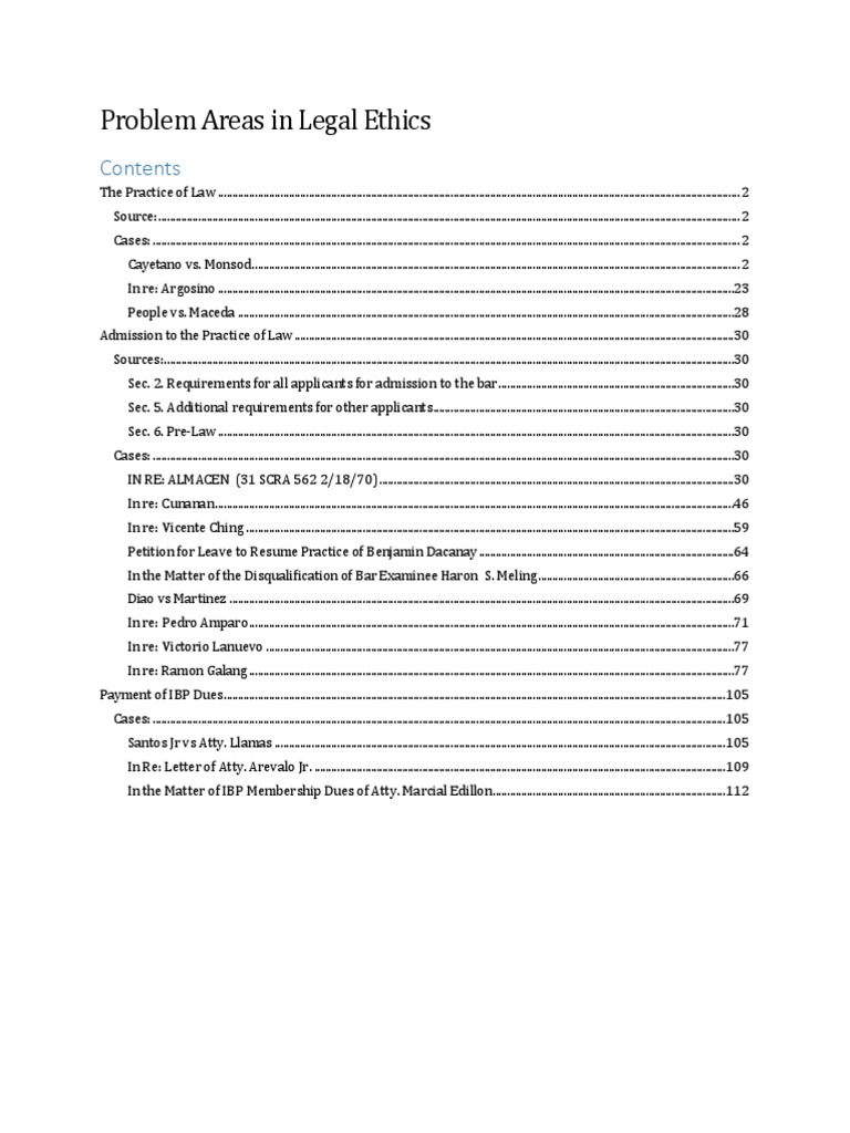 Problem Areas in Legal Ethics | PDF | Practice Of Law | Lawyer