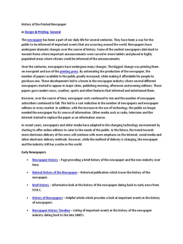 History of The Printed Newspaper | PDF | Newspapers | Printing
