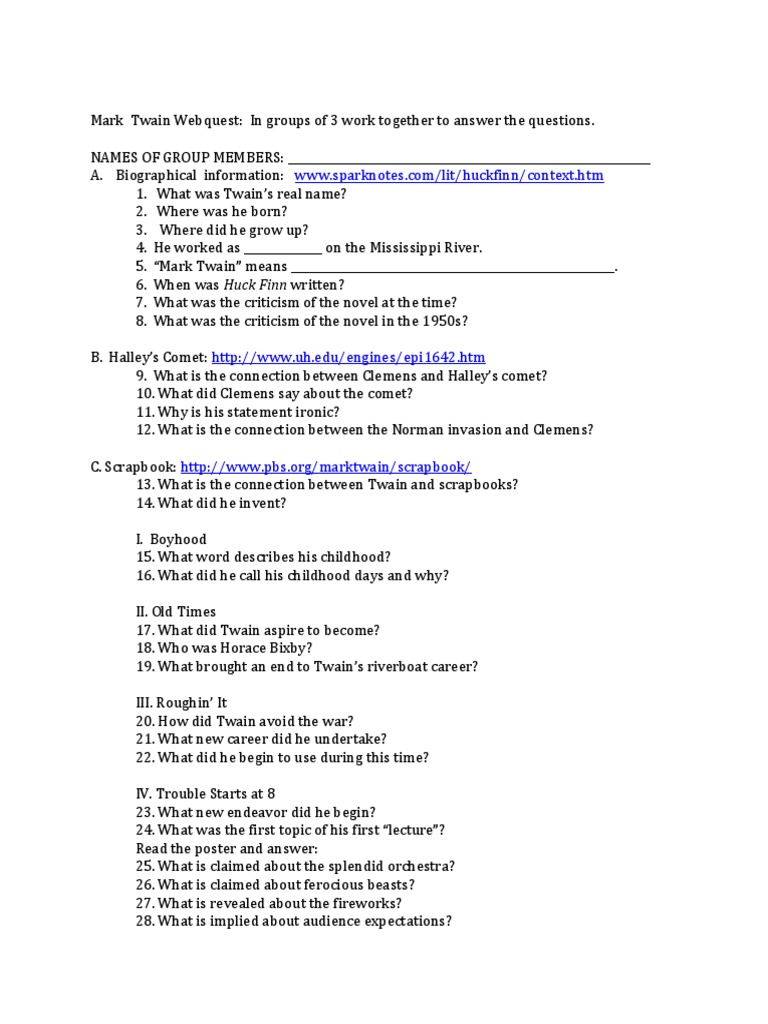 Mark Twain Webquest | PDF