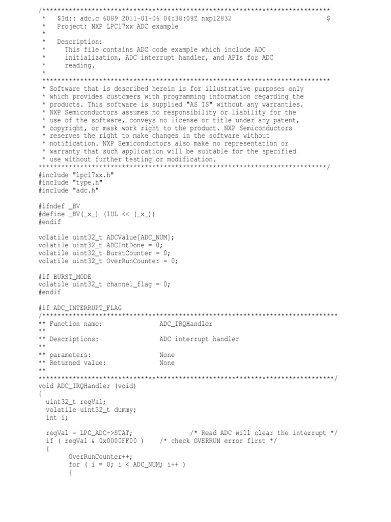 Adc Lpc1769 Code | PDF | Analog To Digital Converter | Electrical ...