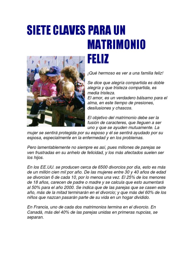 Siete claves para un matrimonio feliz y duradero | PDF | Matrimonio | Amor