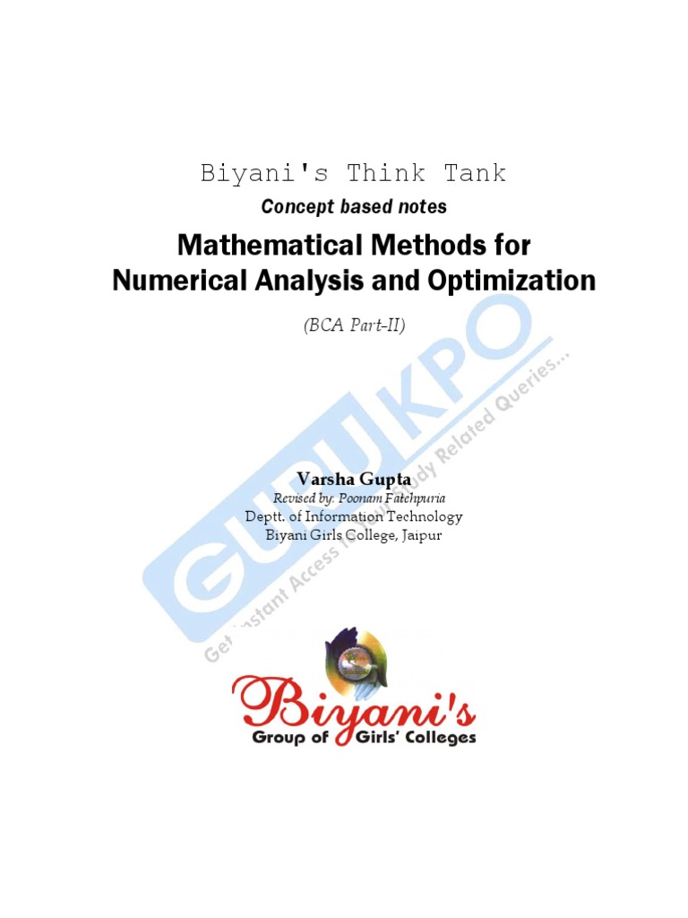 Mathematical Methods For Numerical Analysis and Optimization | PDF ...