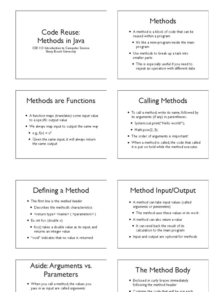 Code Reuse: Methods in Java Methods: CSE 110: Introduction To Computer ... Code Reuse: Methods in Java Methods: CSE 110: Introduction To Computer ...