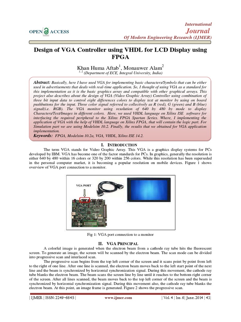 Design Of Vga Controller Using Vhdl For Lcd Display Using Fpga Pdf