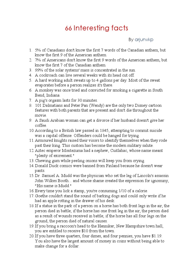 Interesting Facts | PDF | Nature