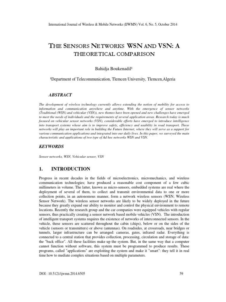 The Sensors Networks WSN and VSN: A Theoretical Comparison | PDF ...