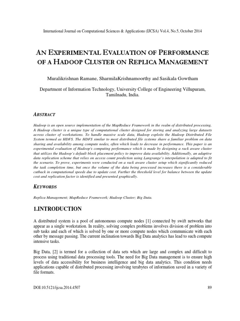 An Experimental Evaluation of Performance of A Hadoop Cluster On ...