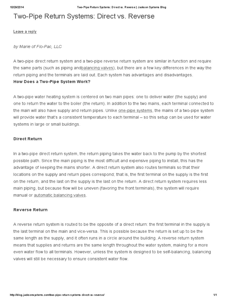 Two-Pipe Return Systems - Direct Vs | PDF | Technology & Engineering