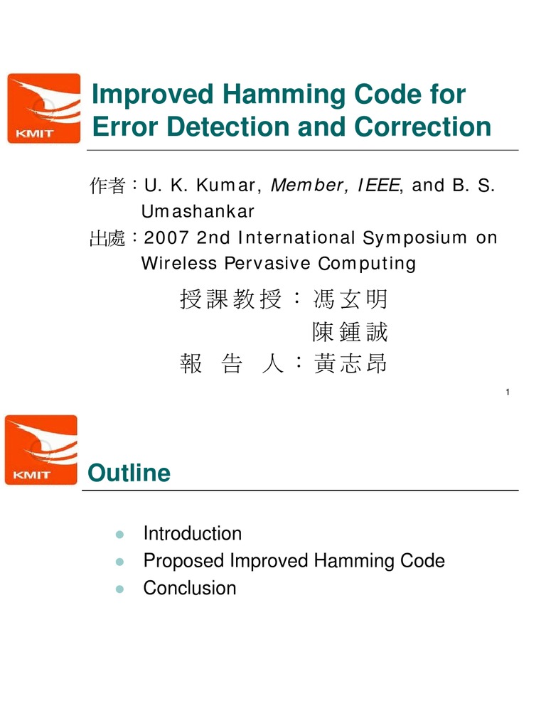 Improved Hamming Code For Error Detection Pdf Error Detection And Correction Data