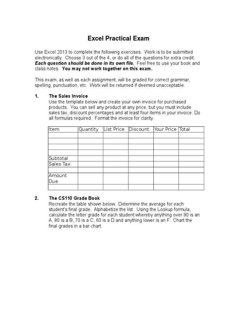 Excel 2013 Practical Exam Guide | PDF