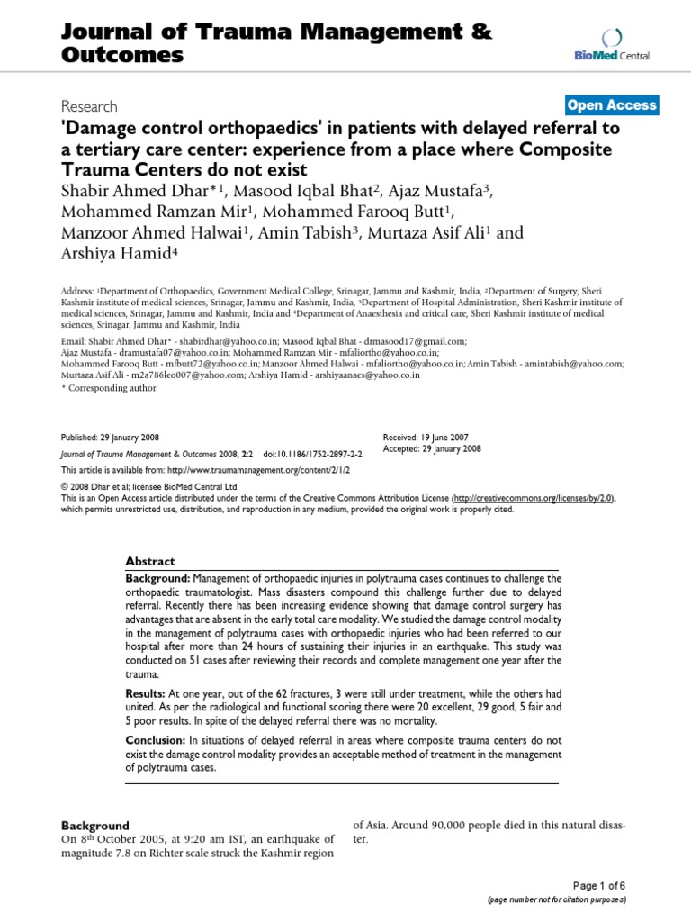 Damage Control Orthopaedics PDF | PDF | Major Trauma | Orthopedic Surgery
