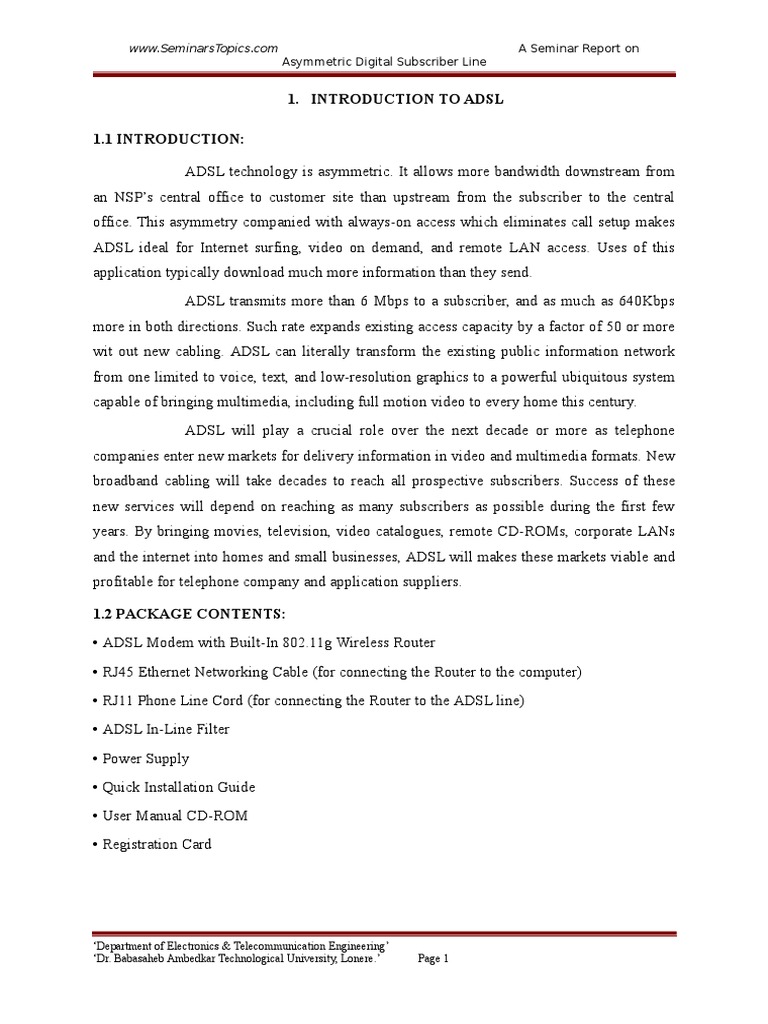 ADSL | PDF | Digital Subscriber Line | Telephony