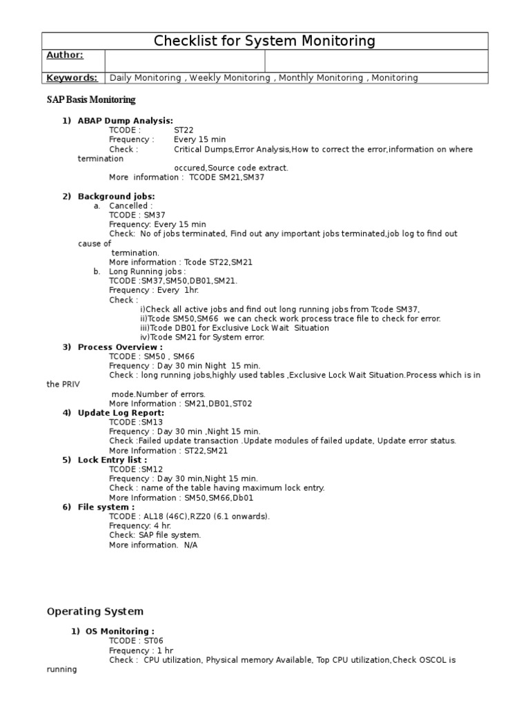 Checklist For System Monitoring | PDF | Computers