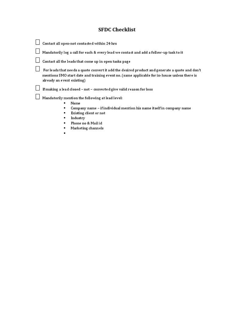 SFDC Checklist | PDF