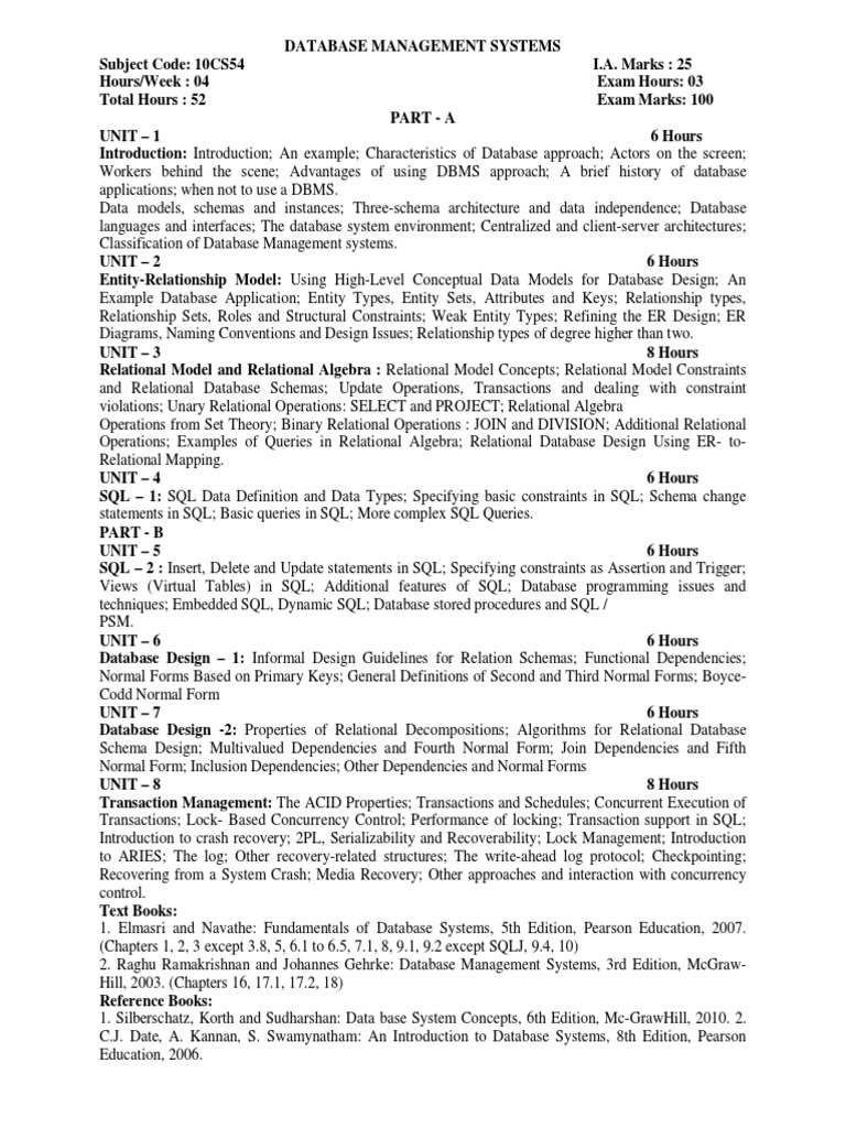 1.syllabus 10cs54 Dbms | PDF | Relational Database | Conceptual Model