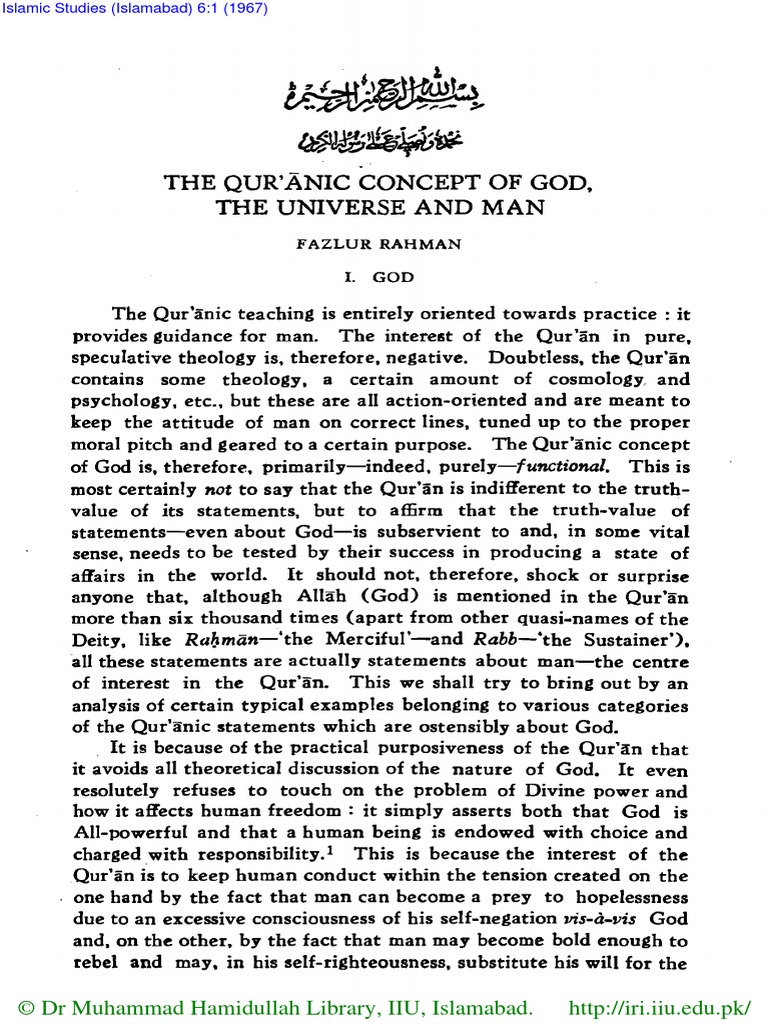 Quranic Concept of God-Fazlur Rahman DR | PDF | Quran | Islam