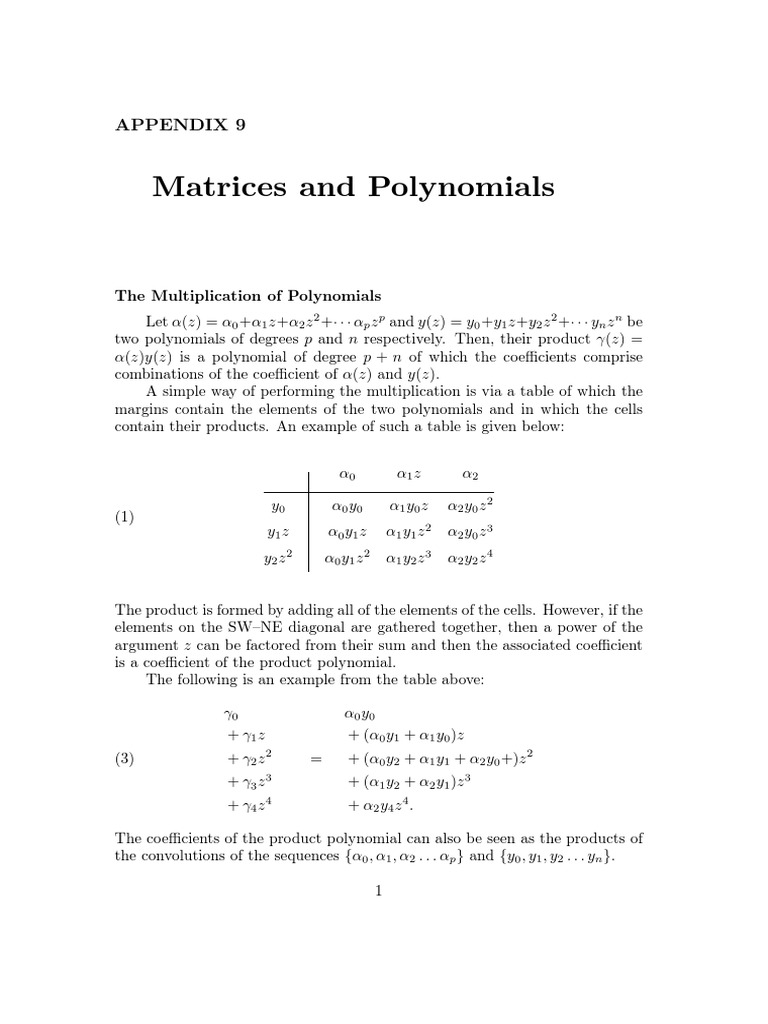 Matrices and Polynomials: Appendix 9 | PDF | Polynomial | Matrix (Mathematics)