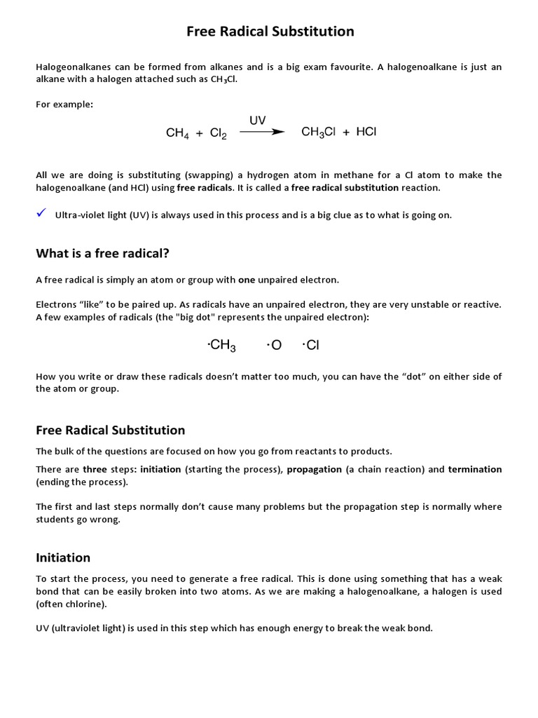 Free Radical Substitution Edexcel | PDF | Radical (Chemistry ...