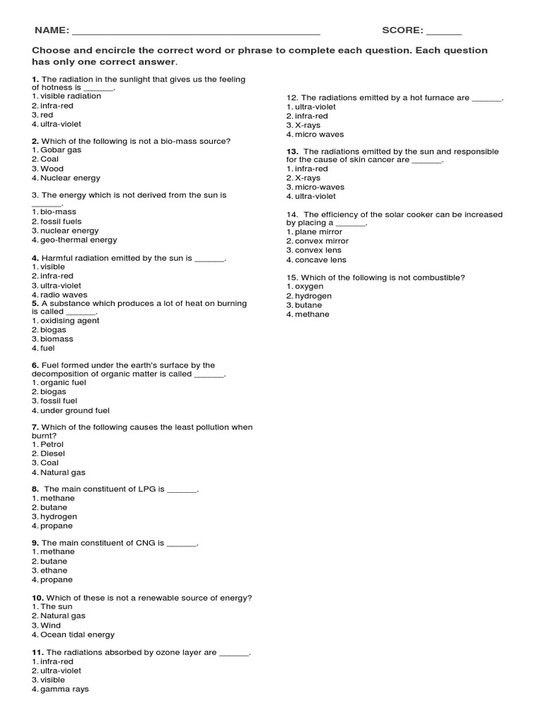 Energy Multiple Choice | PDF