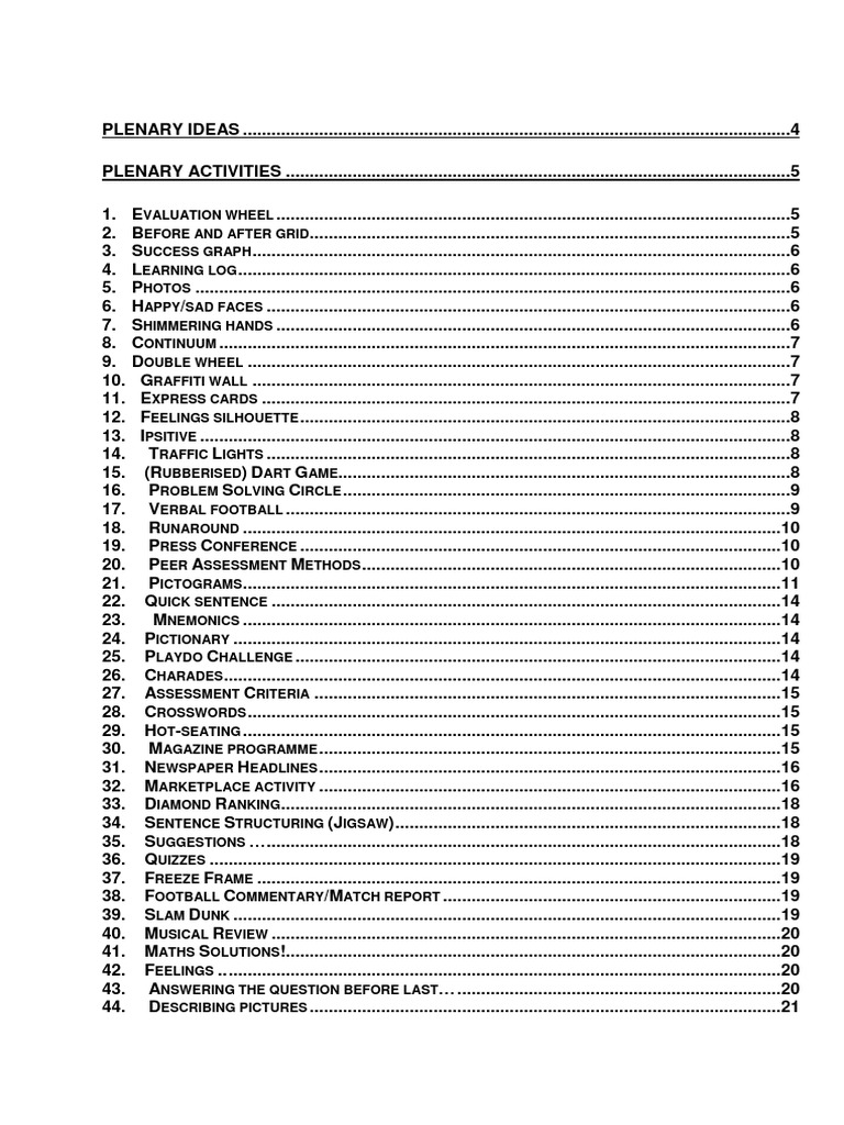 Engaging Plenary Activity Ideas | PDF | Educational Assessment | Learning