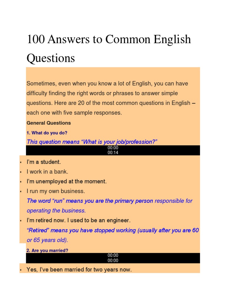 100 Answers To Common English Questions | PDF | Waiting Staff | English ...