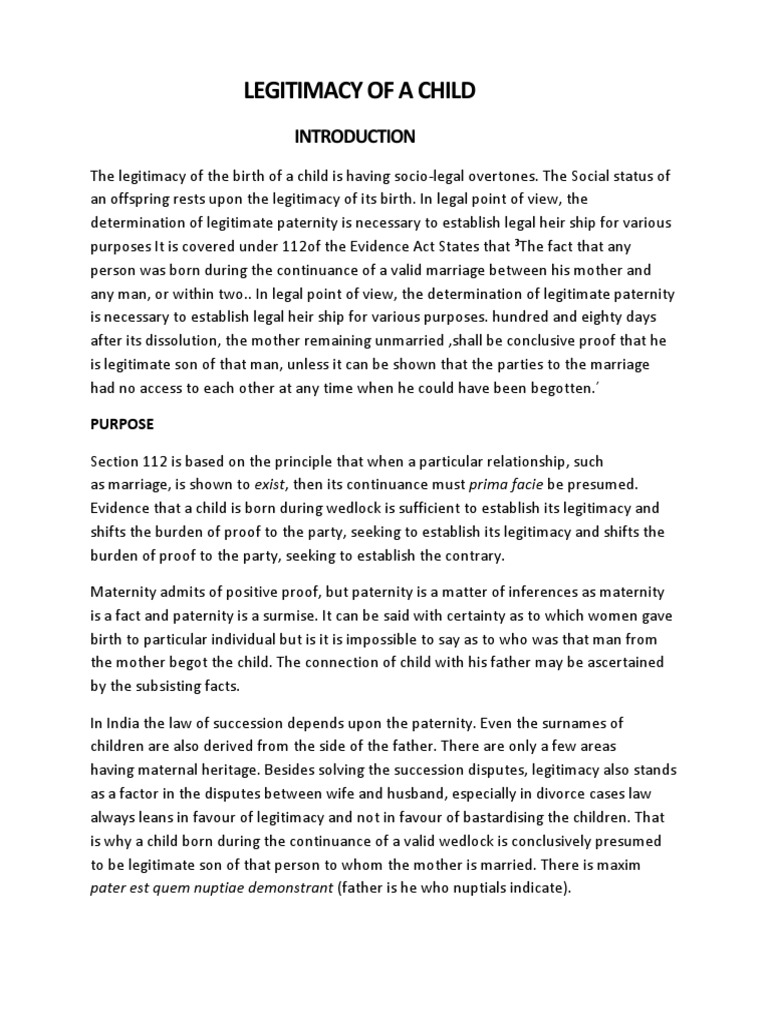 Legitimacy of A Child | PDF | Legitimacy (Family Law) | Marriage
