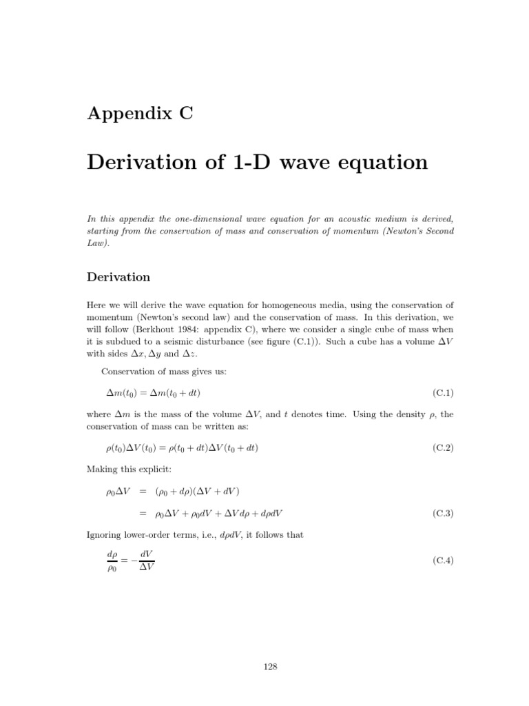 Appendix C. Derivation of The 1D Wave Equation | PDF | Wave Equation | Momentum