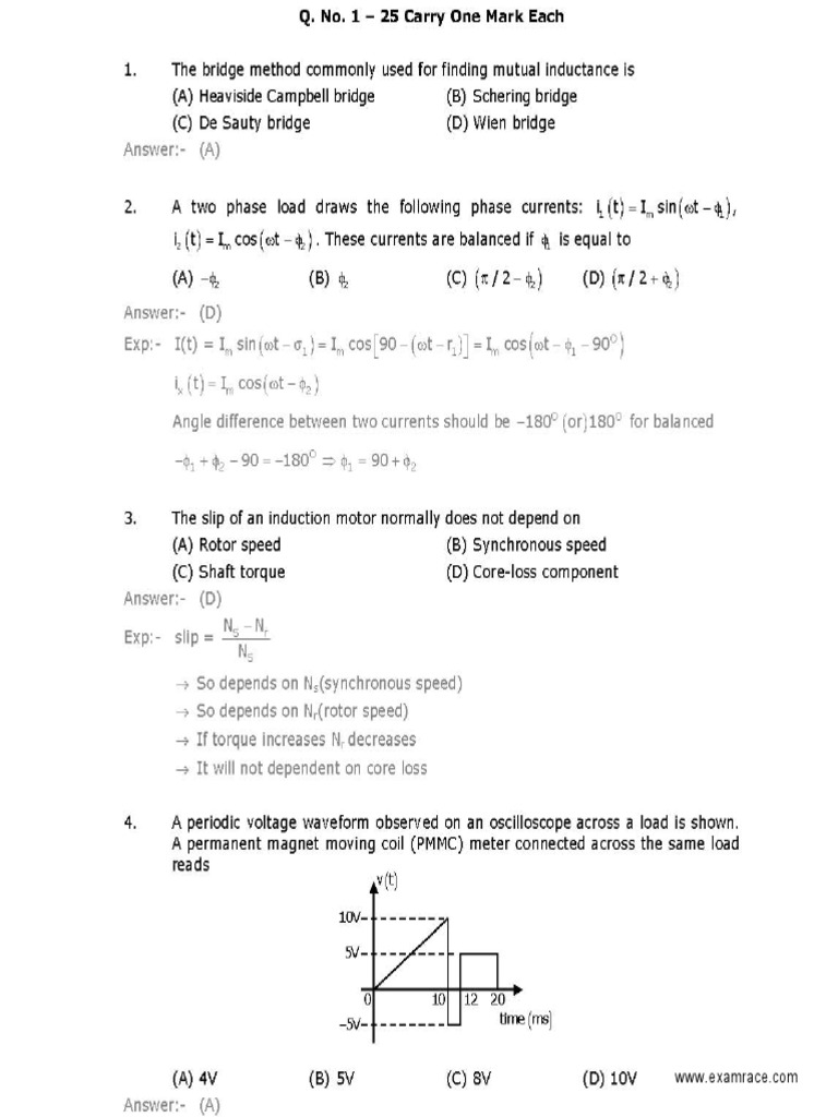 GATE Electrical Engineering 2012 | PDF | Transformer | Physical Quantities