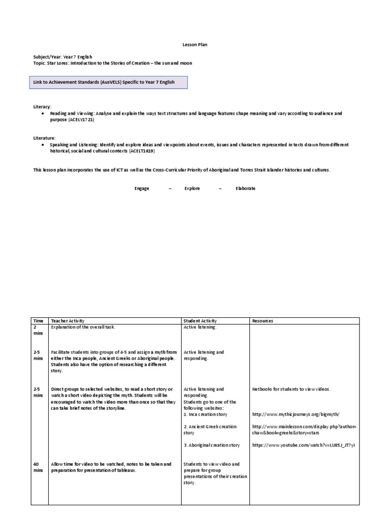 Year 7 English Lesson on Creation Myths | PDF | Creation Myths | Lesson ...