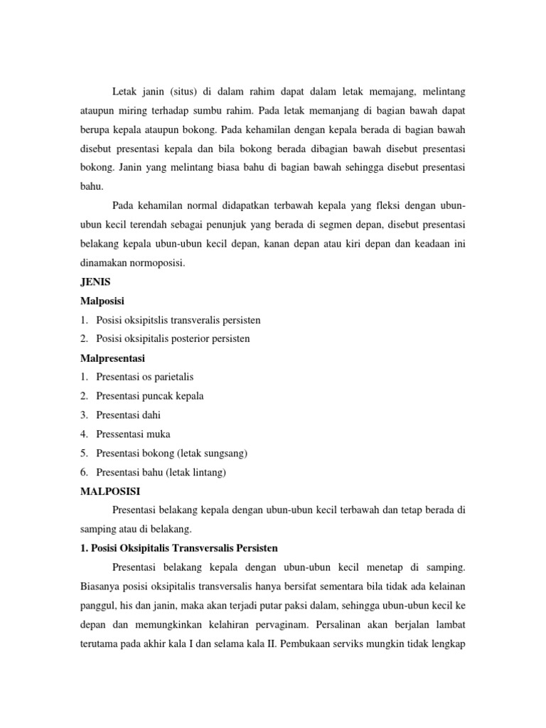 Kelainan Posisi Dan Presentasi Janin Referensi | PDF | Kesehatan Holistik
