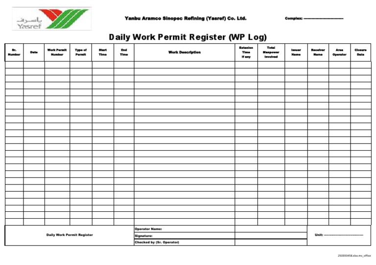 Work Permit Register (WP Log) | PDF