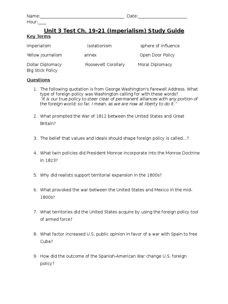 Imperialism Study Guide: Key Terms & Questions | PDF