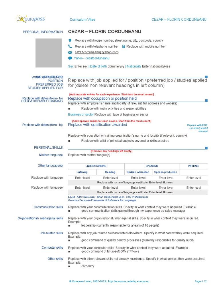 CVTemplate | PDF | Communication | Languages