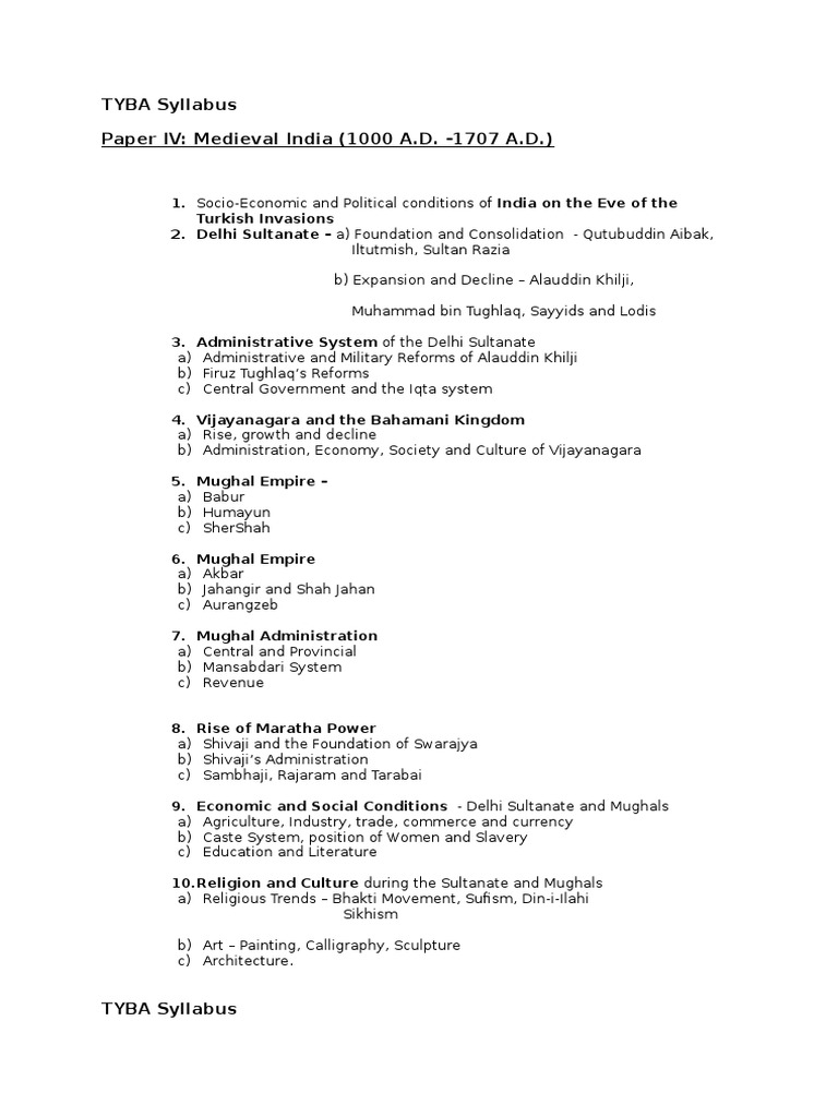 Syllabus History Tyba | PDF | Mughal Empire | Delhi
