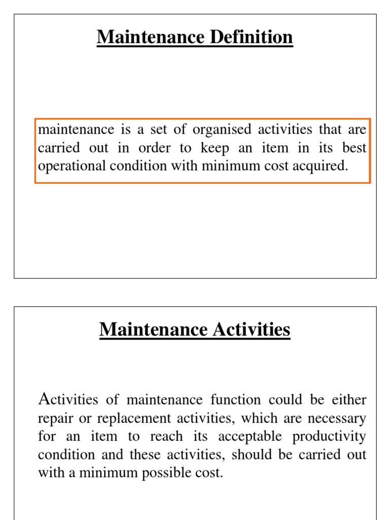 LEC1 Maintenance Definition | PDF | Maintenance | Production And ...