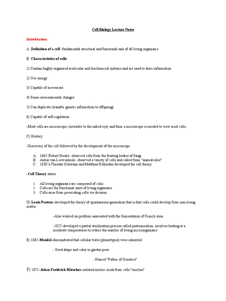 Cell Biology Lecture Notes | PDF | Rna | Directionality (Molecular Biology)