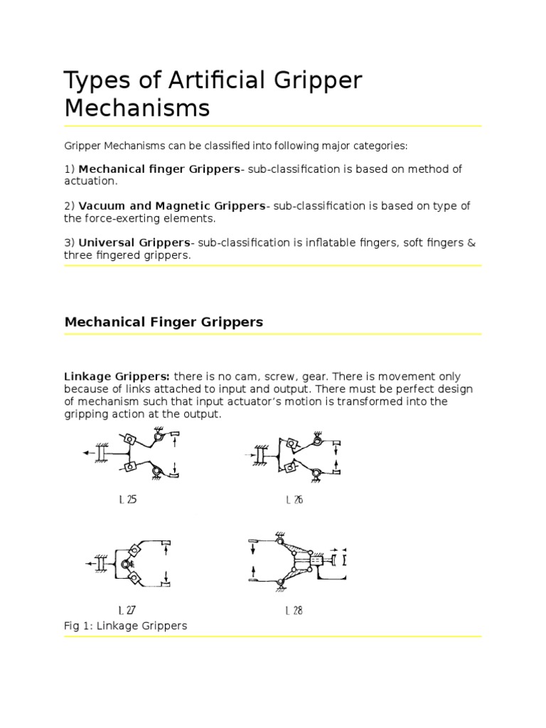 Types of Artificial Gripper Mechanisms | PDF | Gear | Actuator