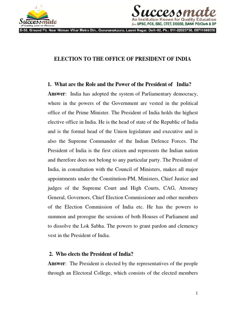 Presidential Election System in India | PDF | Member Of Parliament ...